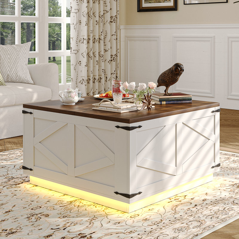 Led coffee table with storage store